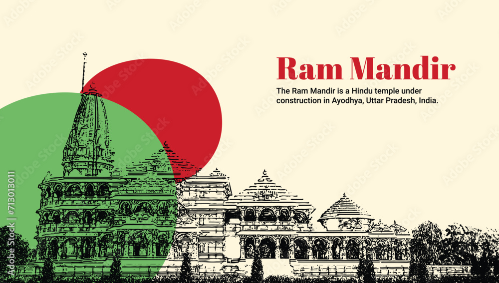 Sacred Ram Mandir: Line Art Illustration of Ayodhya, Uttar Pradesh ...