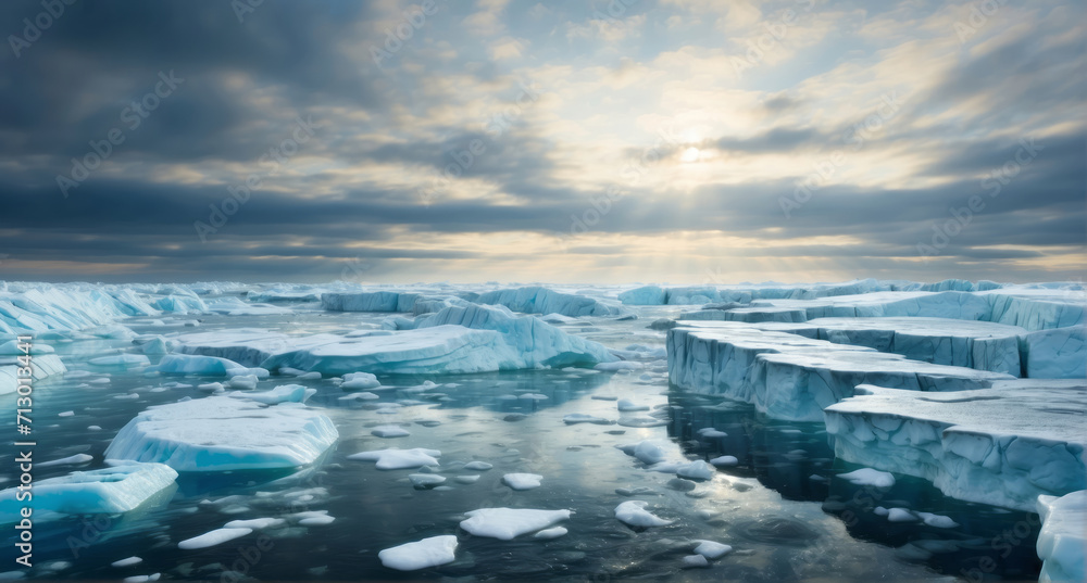 Ice sheets melting in the arctic ocean or waters. Global warming ...