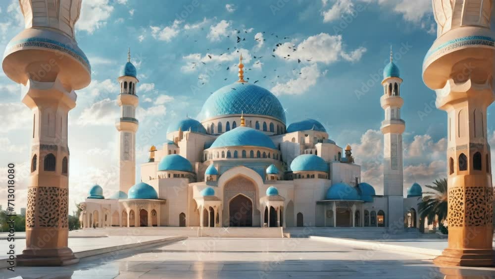 Islamic animation with beautiful grand mosque architecture against the ...