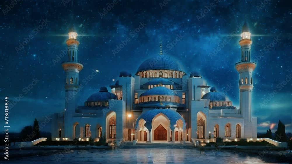Islamic animation of a calm night atmosphere from the bright lights of ...
