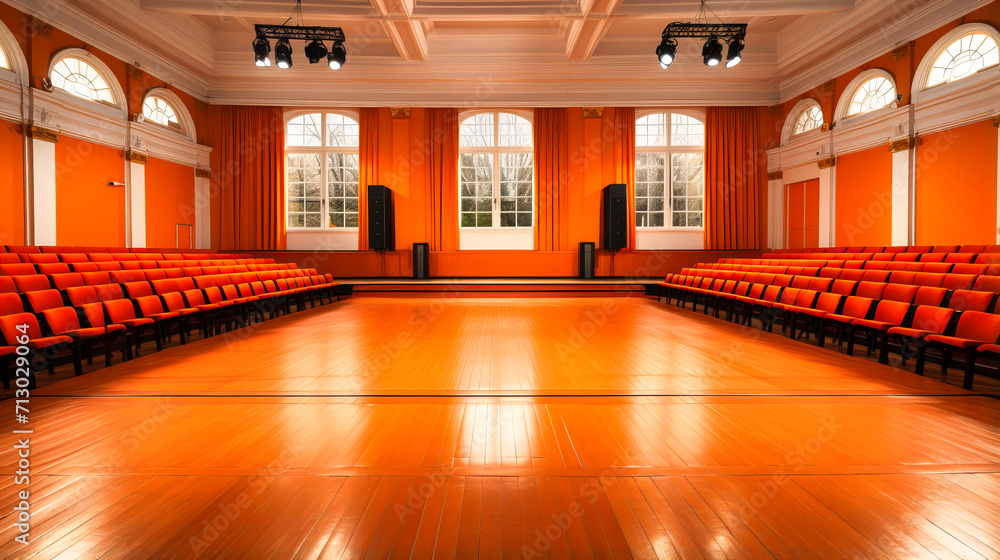 Empty Auditorium Hall with Rows of Seats, Stage, and Classic Interior ...