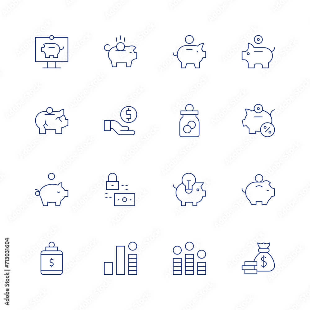 Savings line icon set on transparent background with editable stroke ...