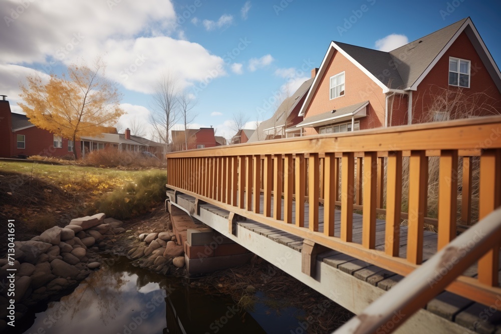 brick footbridge over prairie stream with wooden handrails Stock Photo ...