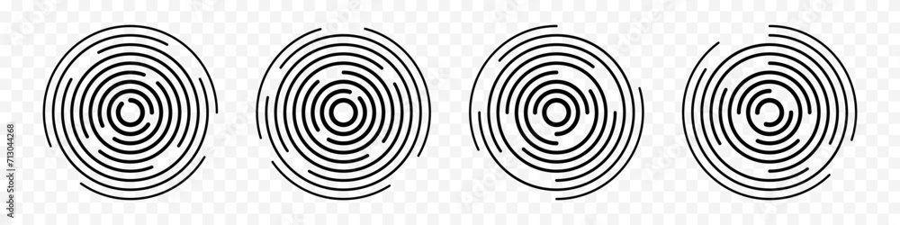 Concentric ripple circles vector set. Radial signal, sonar wave ...