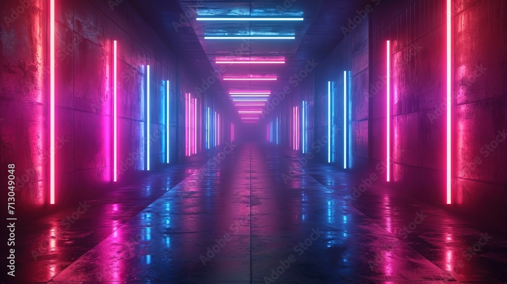 Abstract neon ultraviolet background. Modern laser sci-fi room, visual ...