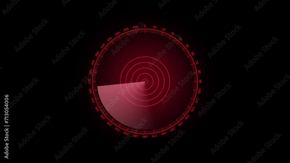 Red color Rader searching animation. Rader Hud technology signal waves ...