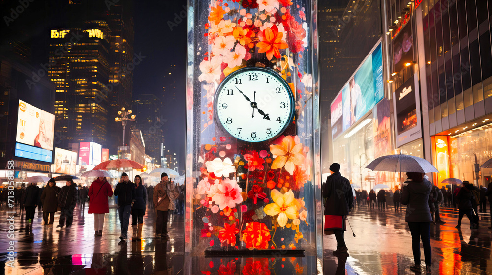 Urban Clock Tower Scene with Vintage Architecture, City Lights, and ...