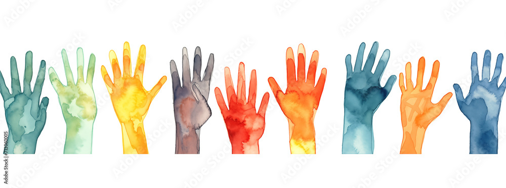 Series of hands, rainbow colors background, children hand painting ...