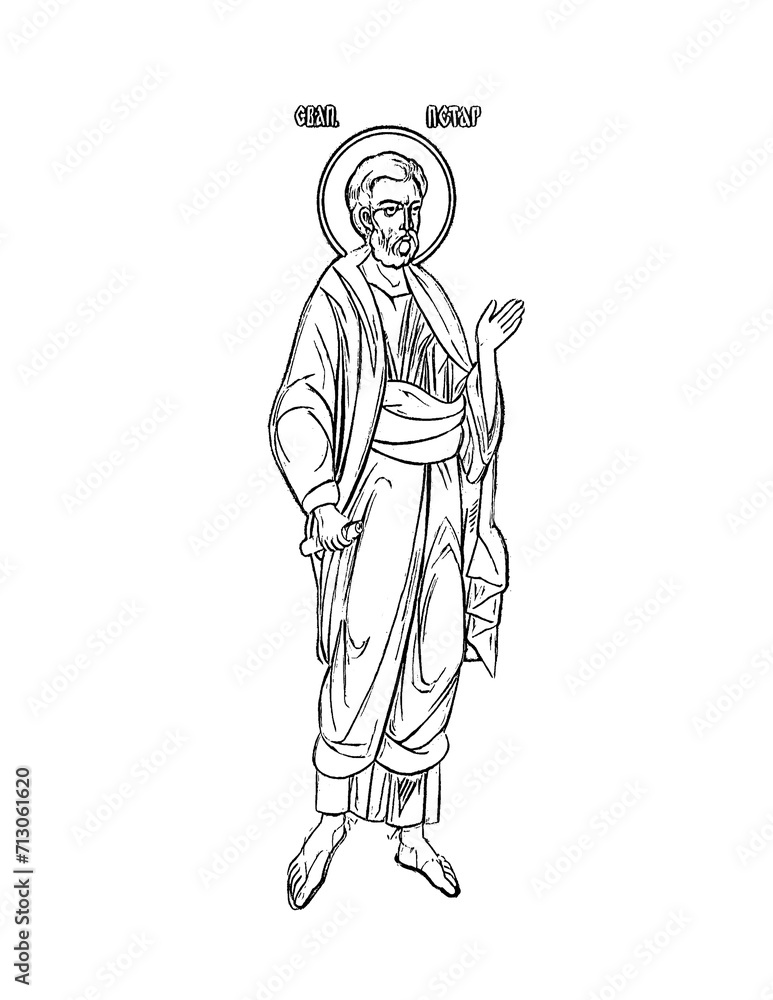 Saint Peter. Coloring page in Byzantine style on white background Stock ...