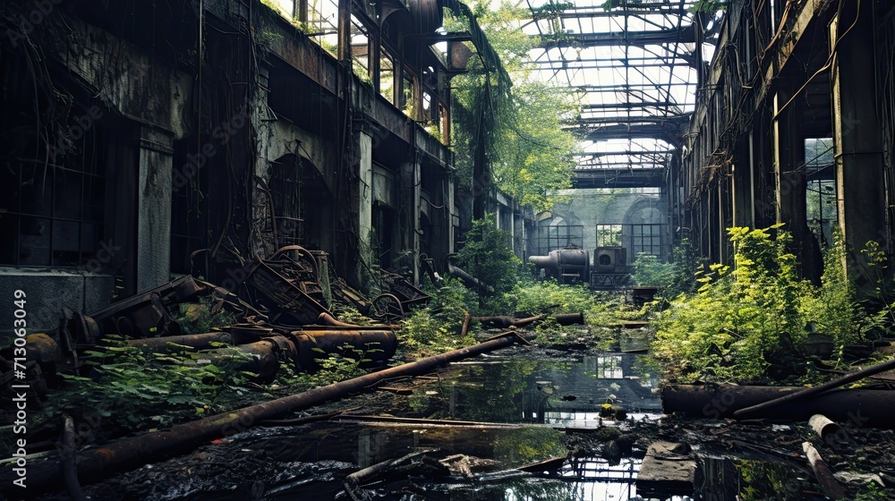 Rust-covered, reclaimed by nature, derelict, overgrown, abandoned ...