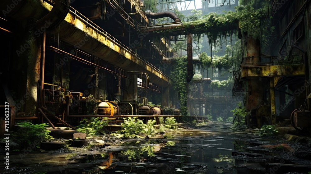 Nature's silent conquest transforms an abandoned, rusty factory into a ...