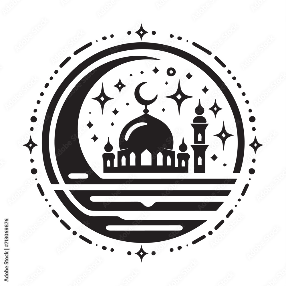 Islamic mosque icon set. Muslim masjid with dome and minaret in black ...