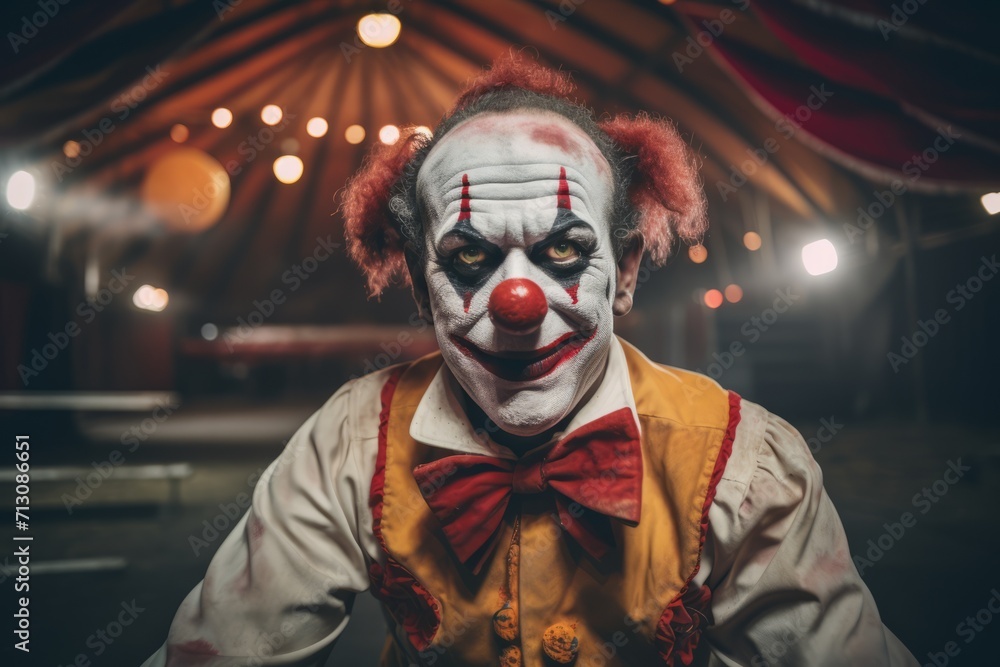 Scary creepy smiling clown circus jester joker villain carnival ...