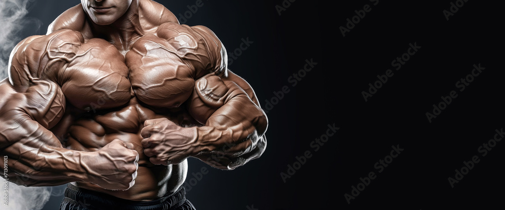 Extreme bodybuilding with very muscular man flexing muscular arms and ...