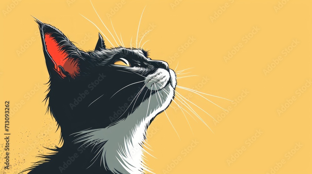 Cute cat illustration, with copy space for text. Cartoon style, cat ...
