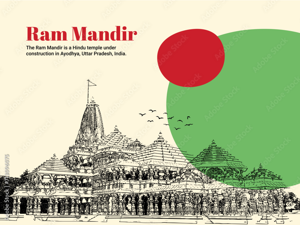 Divine Ram Mandir: Ayodhya Line Art Print. Ayodhya Temple Line Drawing ...