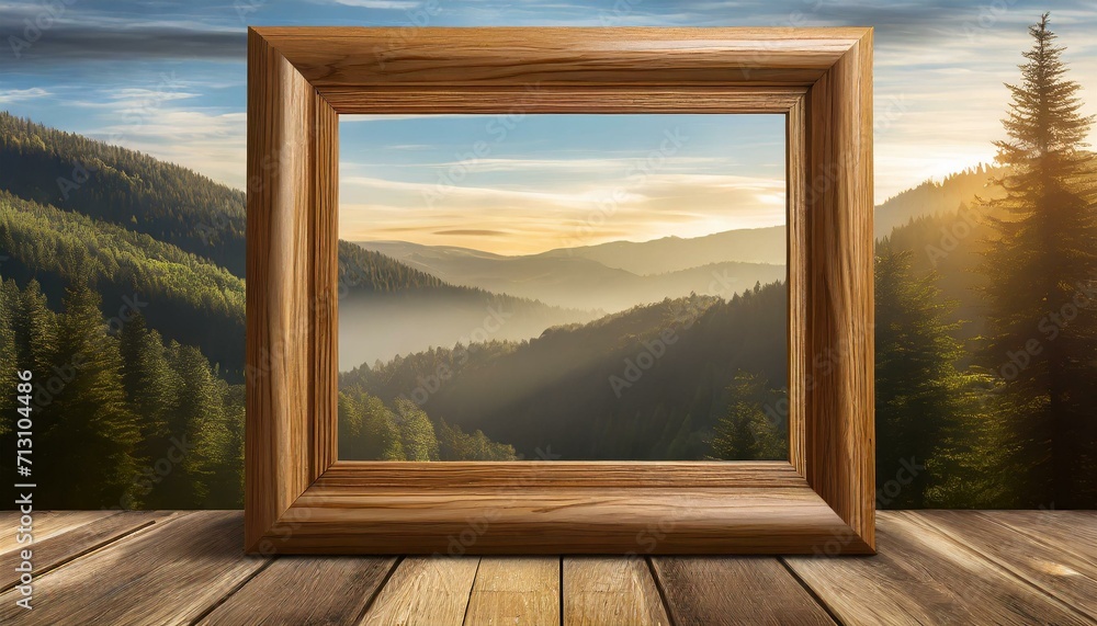 view from the window.a wooden picture frame isolated on a transparent ...