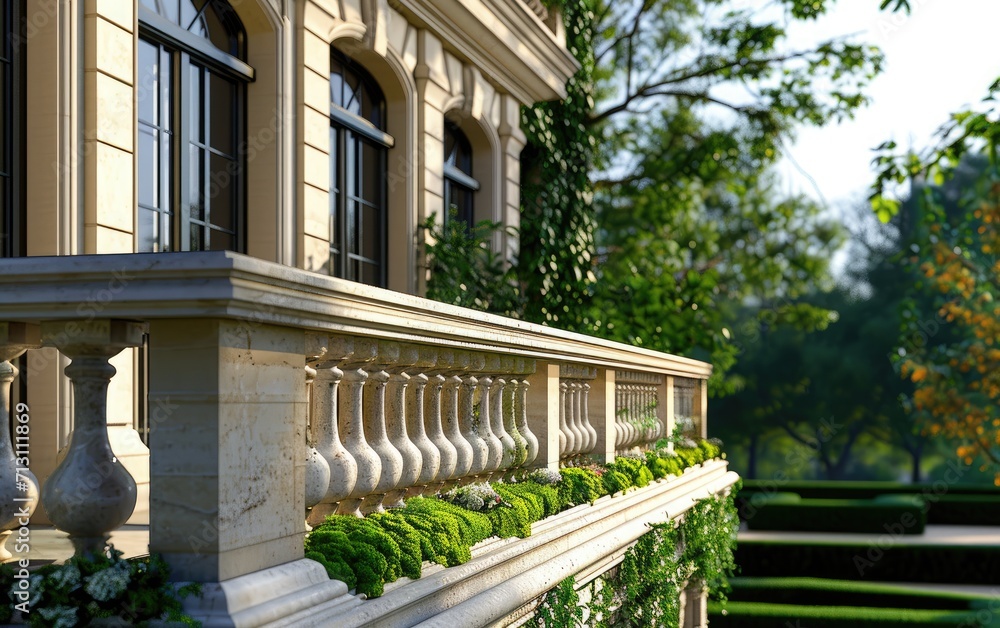 Moss-Crafted Mansion Terrace. A terrace or balcony of a mansion adorned ...