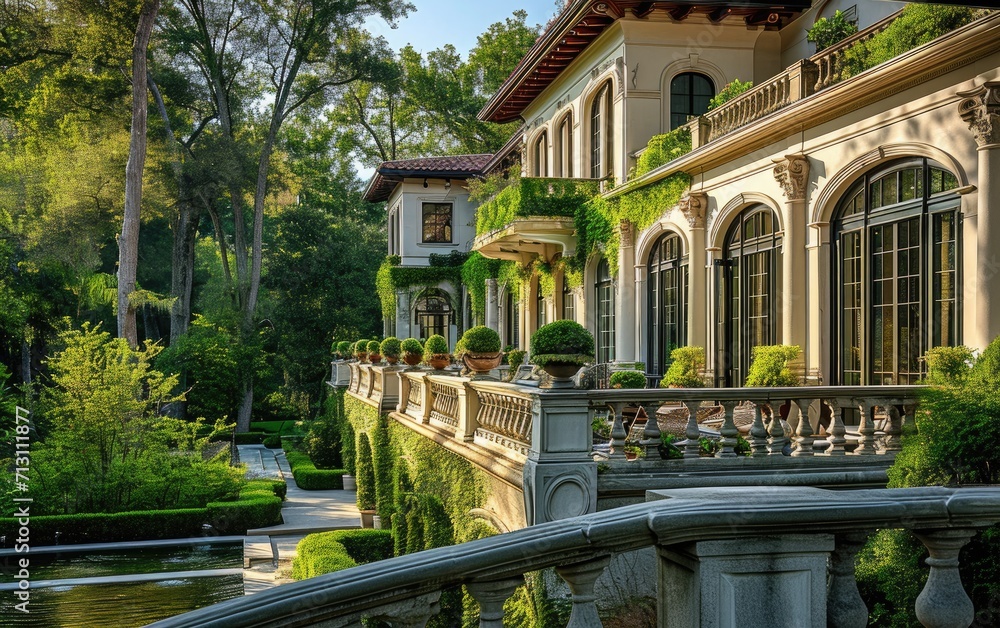Moss-Crafted Mansion Terrace. A terrace or balcony of a mansion adorned ...