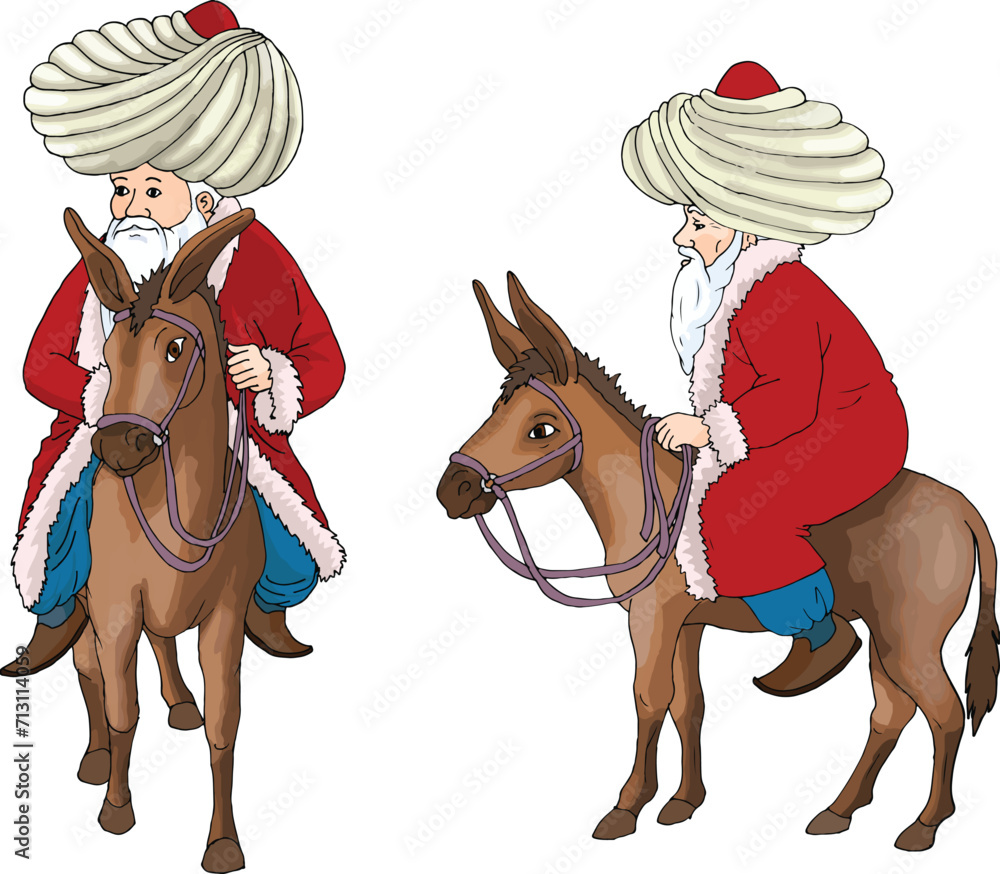 Nasrettin Hoca and his donkey. Stock Vector | Adobe Stock