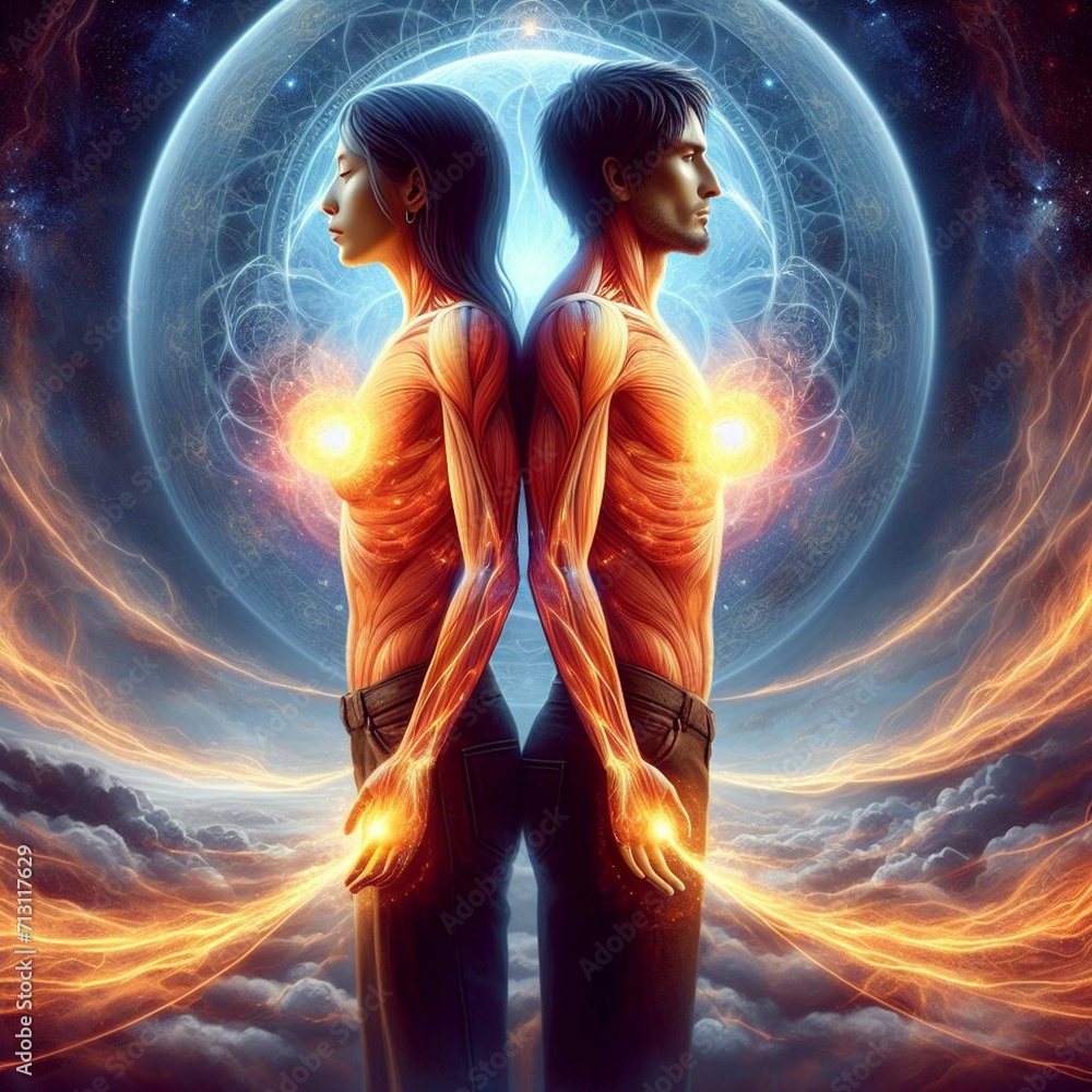 Twin flame couple. Soulmates. The concept of magical, esoteric, tantric ...