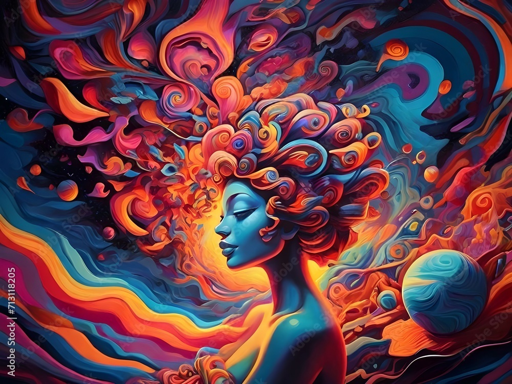 Surreal patterns, vibrant colors dance in a cosmic symphony, an ...