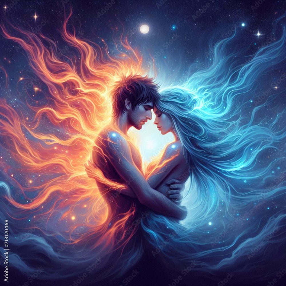 Twin flame couple. Soulmates. The concept of magical, esoteric, tantric ...
