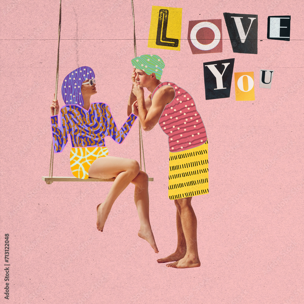 Young man looking at beautiful woman with admiration and love ...