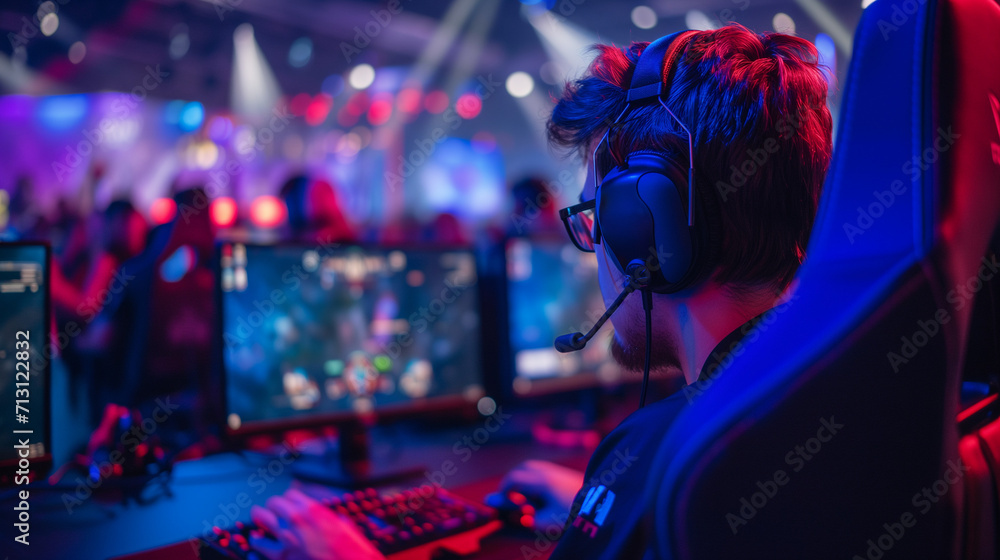 Professional Gamer Engaged in Esports Competition at Gaming Arena ...