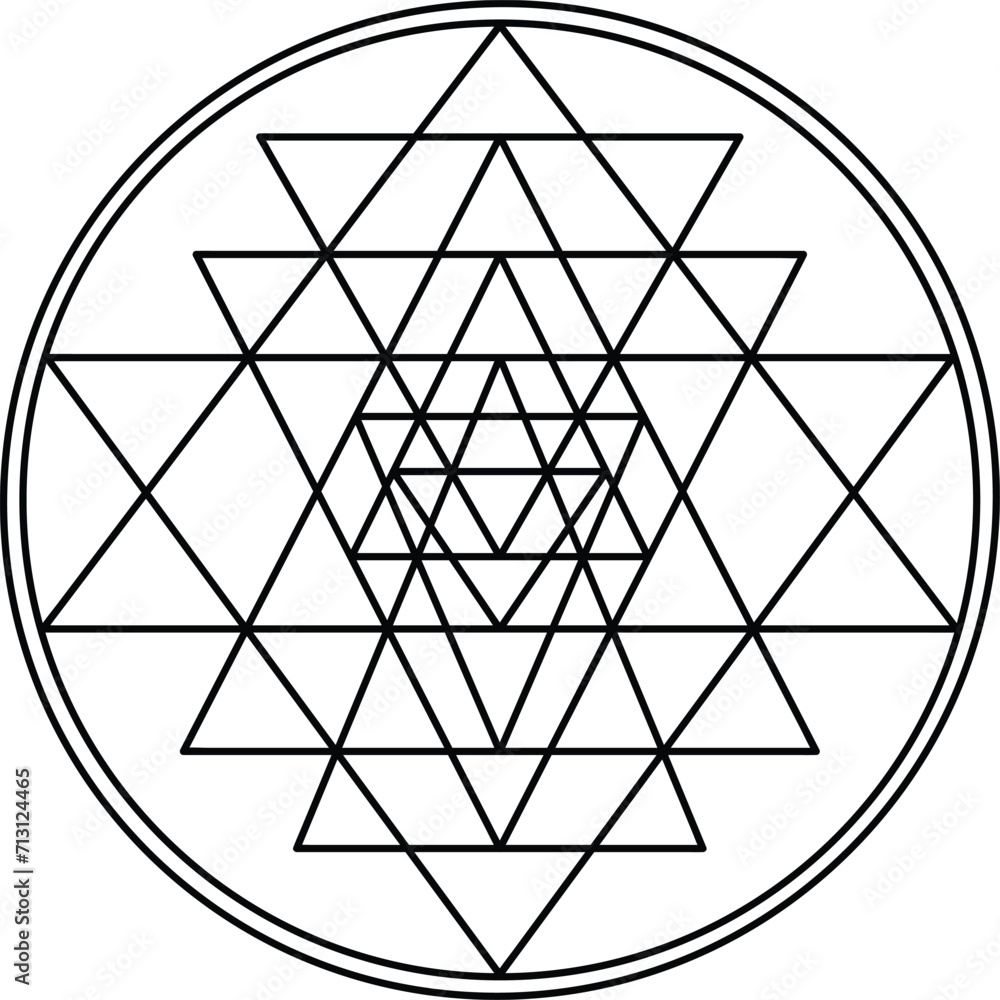 Sri yantra vector isolated on white background. Sacred geometry symbol ...