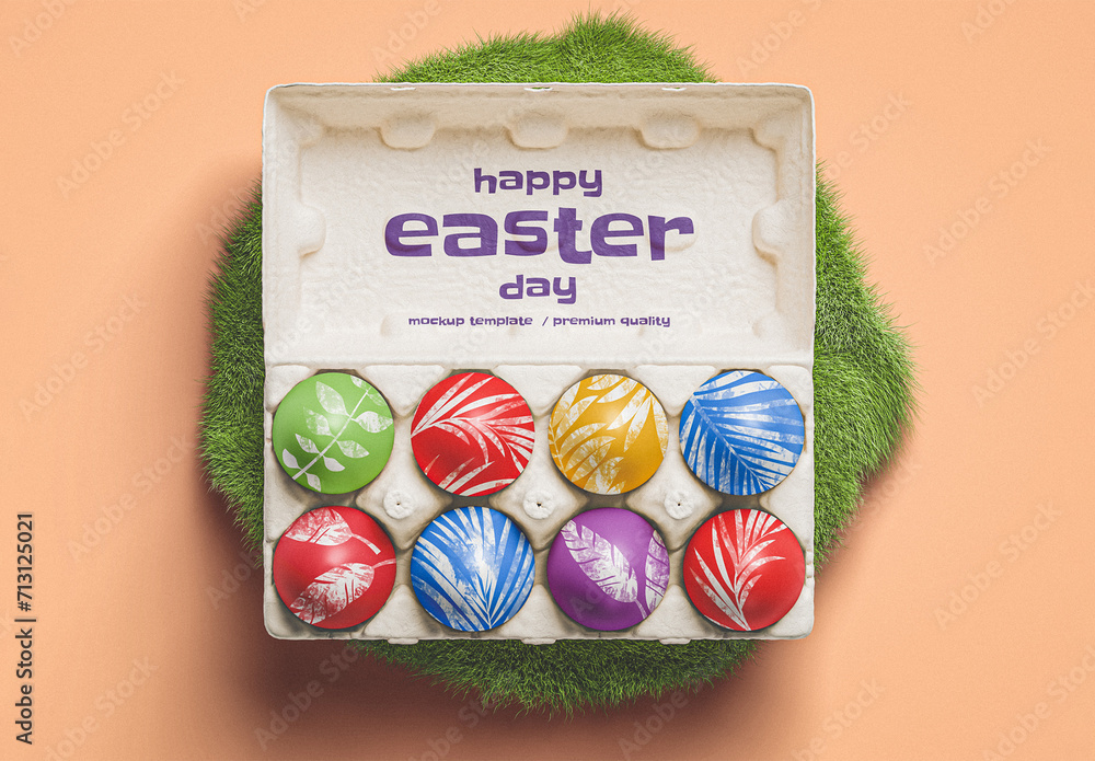 Happy Easter Mockup with Eggs Stock Template | Adobe Stock