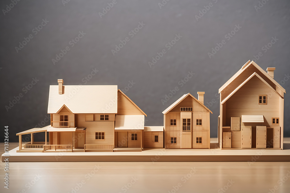 wooden house maquette model with two family sizes and different home ...