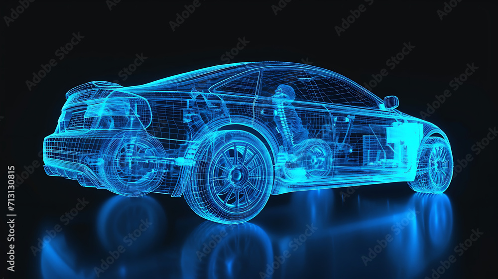 engine 3d xray blue transparent car engine model with glassy sleek look ...