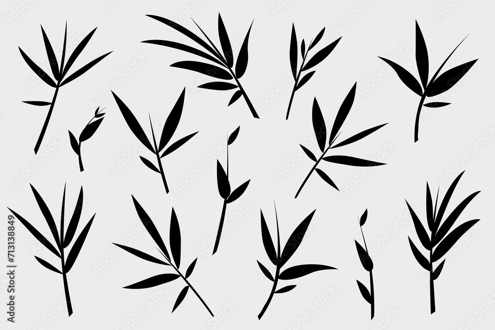 Composition of bamboo leaves in design. Vector romantic landscape with ...