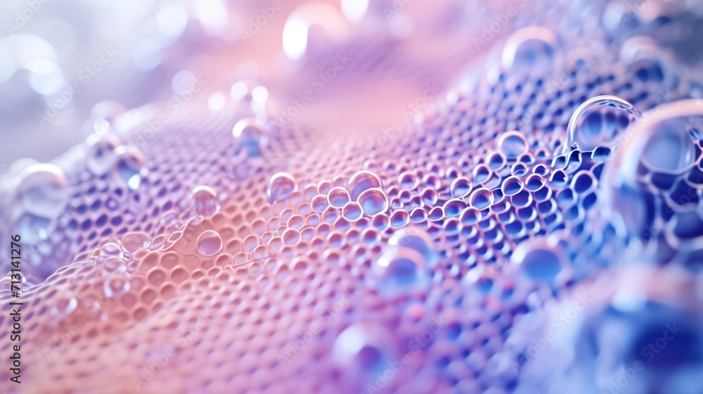 Surface of skin under the microscope. Molecules and skin cells ...