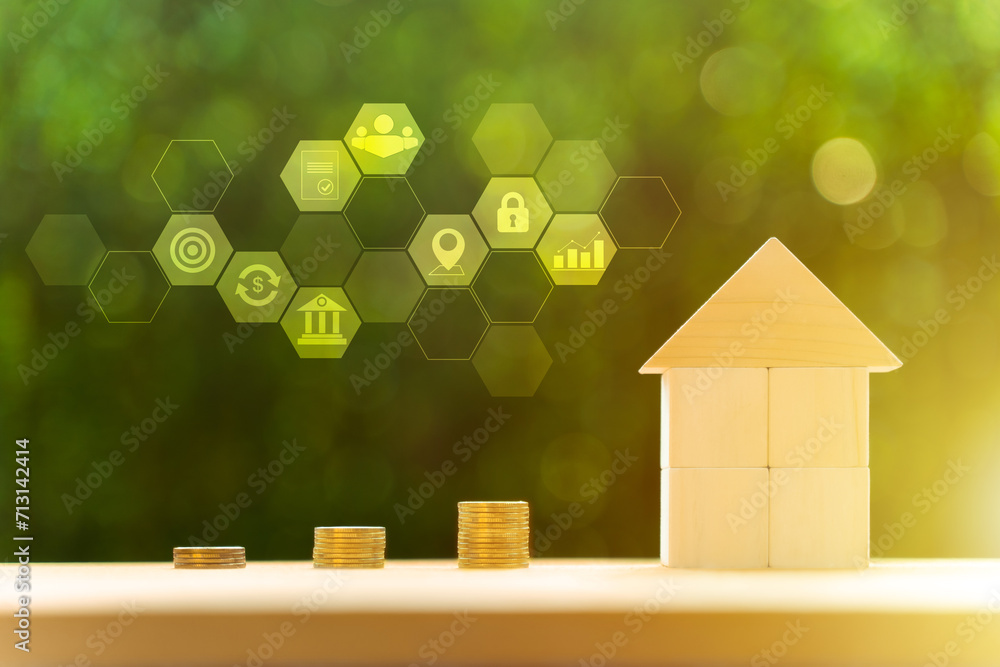 Saving money for house concept, Necessary cost for house, coin stack ...