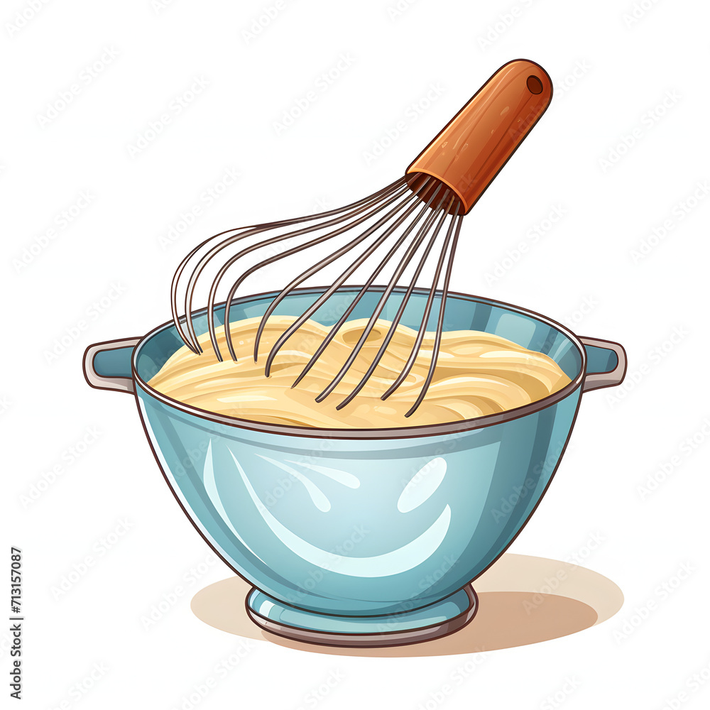 Whisk and mixing bowl isolated on white background, cartoon style, png ...
