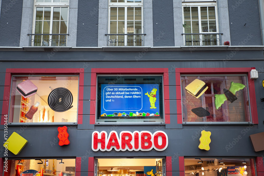 BONN, GERMANY - NOVEMBER 7, 2022: haribo logo on their store in Bonn ...