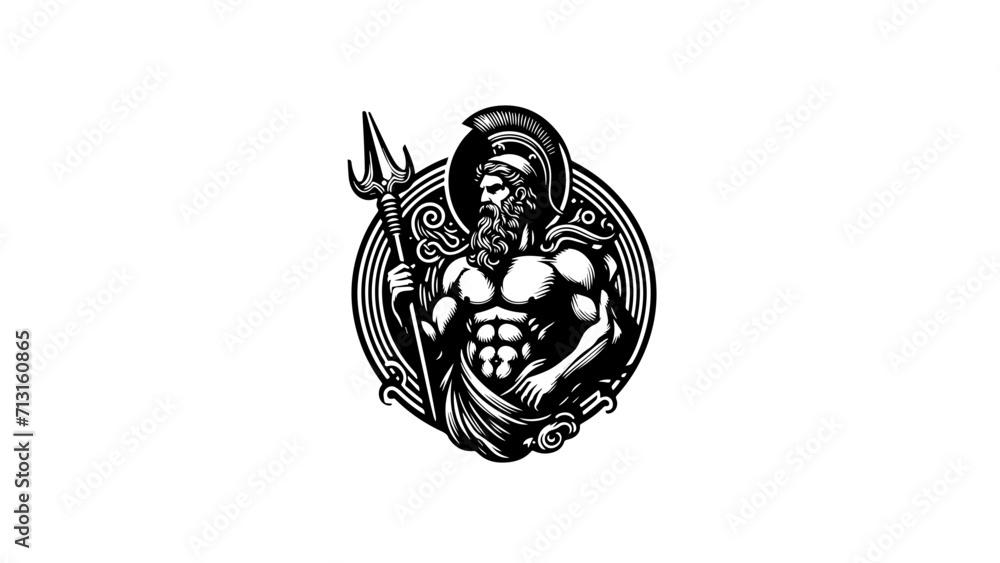 Greek god Ares illustration. Black and white illustration of roman god ...