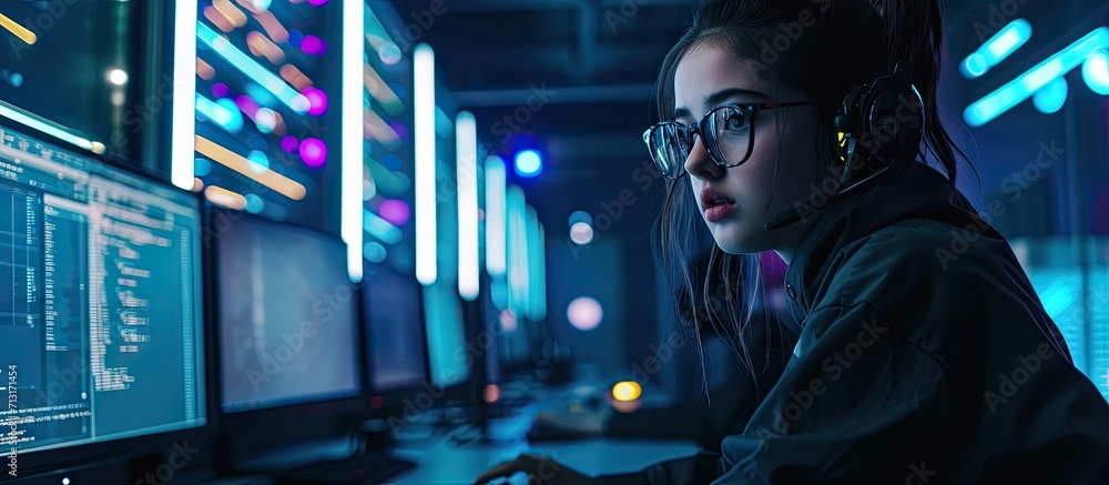 Nonconformist Teenage Hacker Girl Using Computer for Attacking ...