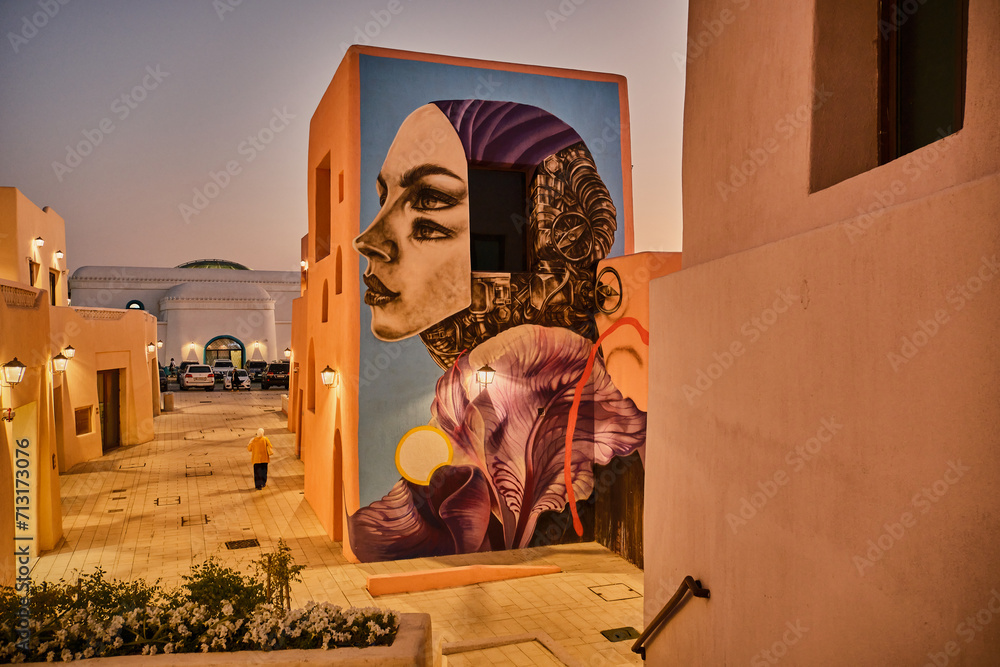 Old Doha port (Mina District) in Doha, Qatar afternoon shot during ...