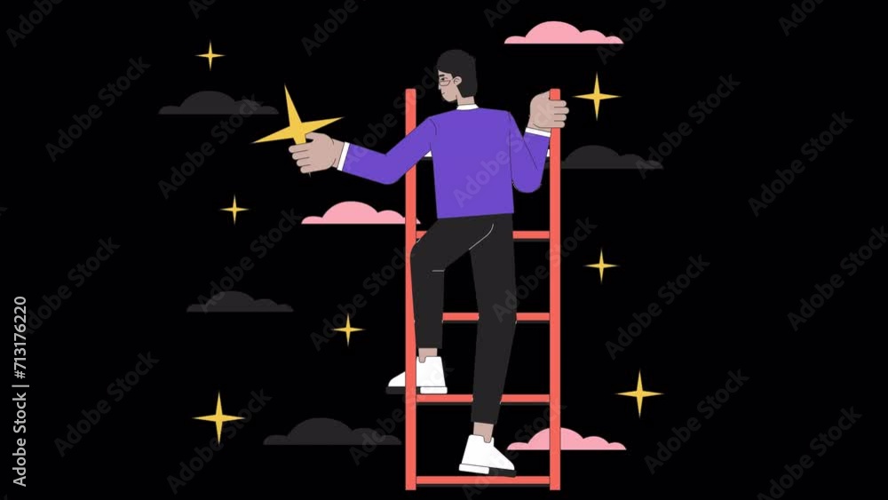 Reaching for star climbing ladder of success line 2D animation ...