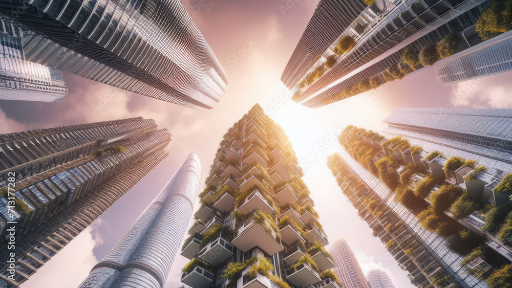 Low Angle View of Skyscrapers. Low Angle Perspective of Skyscrapers ...