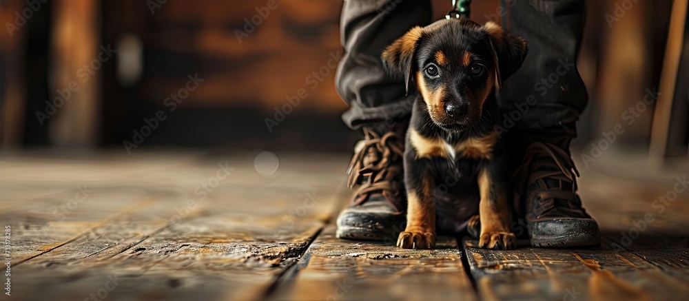 The man affects the dog obedient and loving dog captive dogs pull their heads through the bars ...