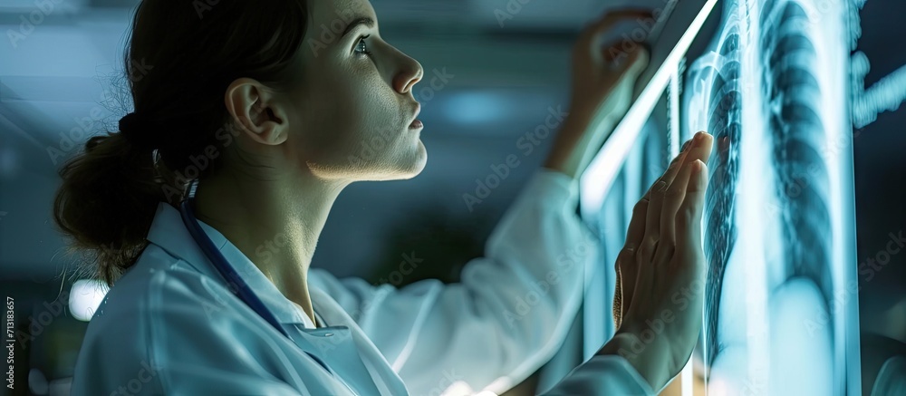 X ray examination Skeleton radiology Woman doctor surgeon holding film ...