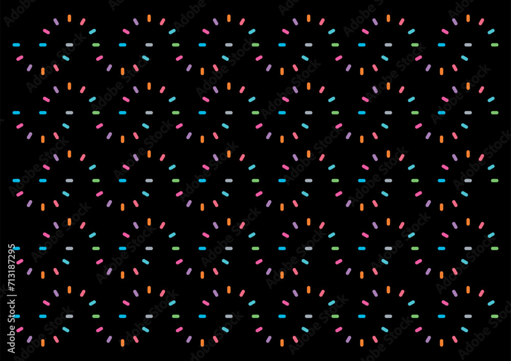 colorful dashed lines on black background. geometric patterns. curved ... colorful dashed lines on black background. geometric patterns. curved ...