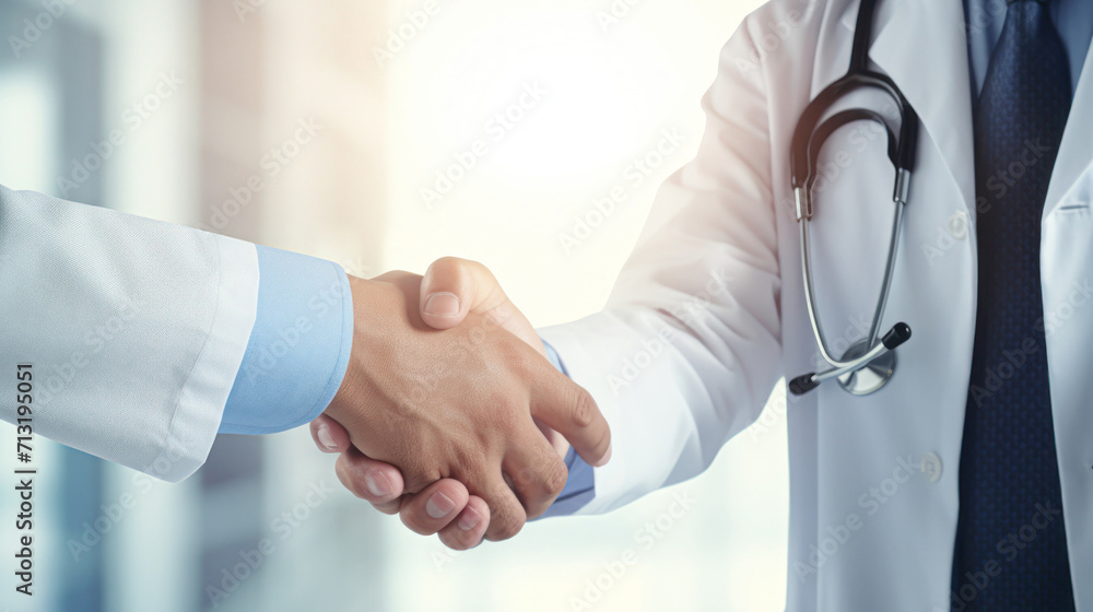 Doctor and Patient Handshake in Clinic.A close-up of a firm handshake ...