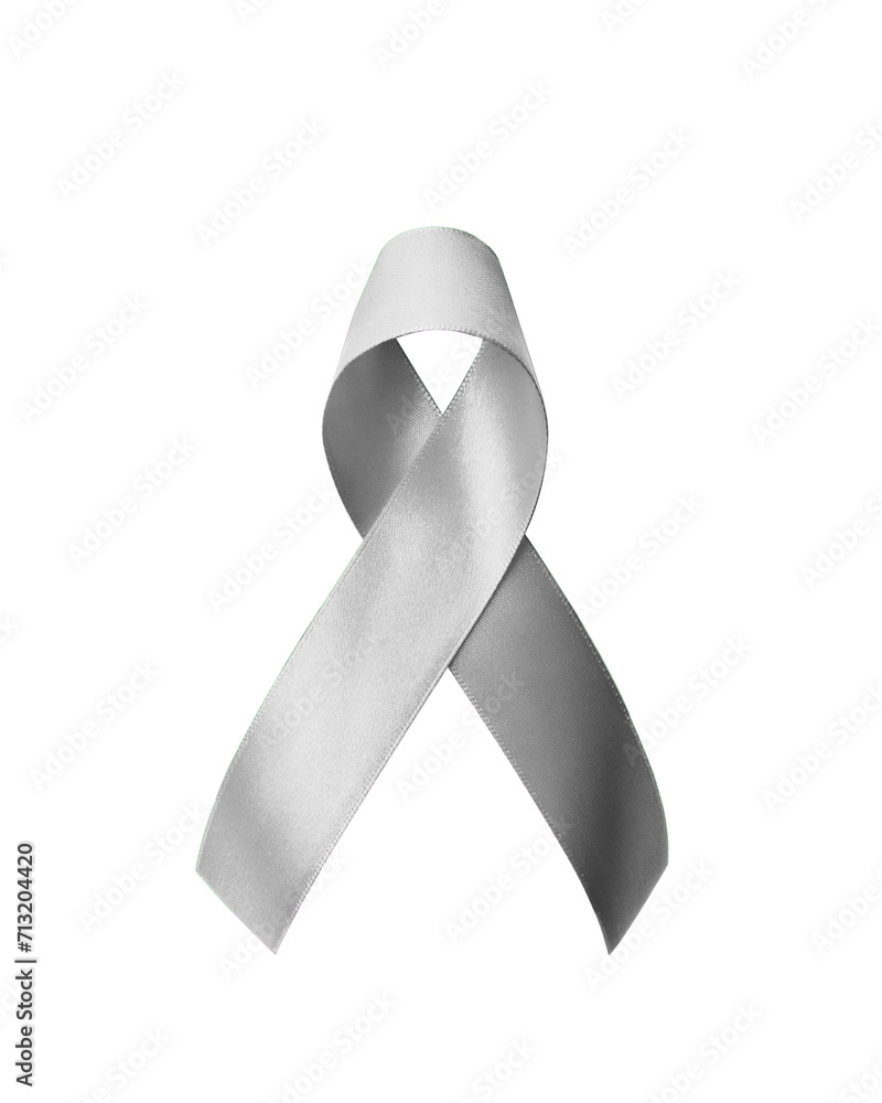 Silver ribbon awareness on hand isolated on white background (clipping ...