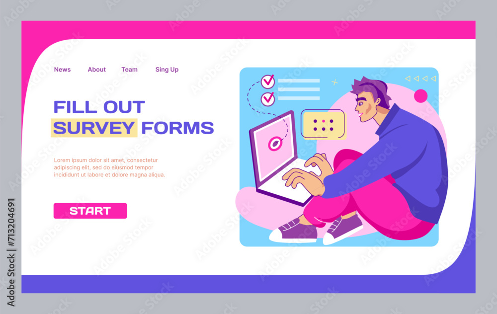 Fill out survey forms landing page. Online questionnaire. Website ...