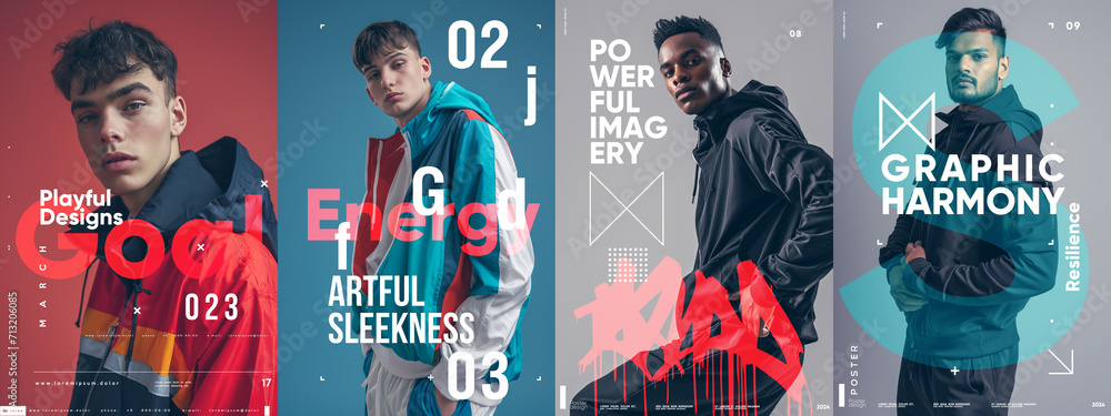 Modern fashion posters with male models, bold lettering, and a cool ...